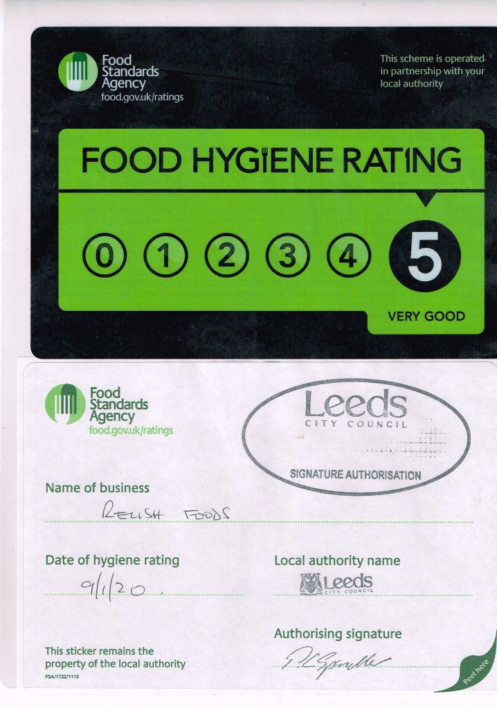 Certificates and Qualifications : Relish Food